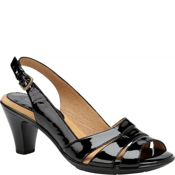 Comfortiva | Shoes | Comfortiva Womens Black Shine Strappy Neima Sandal Heel Softspot Cushion ...